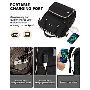 LOVEVOOK Laptop Backpack Women,15.6 Inch Wide-open Travel Computer Backpack Purse for Women with USB Port,Waterproof Teacher Nurse Work Laptop Bag College Back Pack,Black-Grey