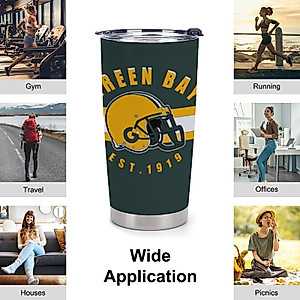 Custom Green Bay Tumbler 20oz Stainless Steel with Lid & Straw Personalized Football Fans Gifts for Women Men Coffee Travel Mug Cup Add Name Number