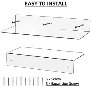 display4top Clear Acrylic Shelf, Floating Wall Mounted Bookshelf for Collections Plant Kids Book in Office Bedroom Living Room, Set of 2(12"& 16")