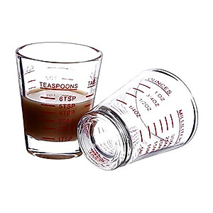 Shot Glasses Measuring cup Espresso Shot Glass Liquid Heavy Glass Wine Glass 2 Pack 26-Incremental Measurement 1oz, 6 Tsp, 2 Tbs, 30ml (2 pack-red)
