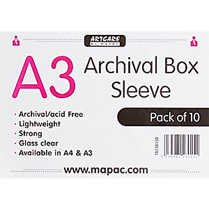 Artcare 15142001 45.5 x 0.1 x 35.5 cm A3 Synthetic Material Archival Unpunched Box Sleeves, Pack of 10, Clear