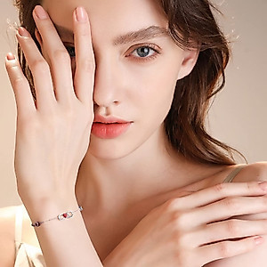 Love Heart Birthstone Bracelet for Women, 925 Sterling Silver Birthstone Zirconia Anniversary Valentines Day Gifts for Her Mothers Day Christmas Birthday Gifts for Women Teen Girls, Created Amethyst