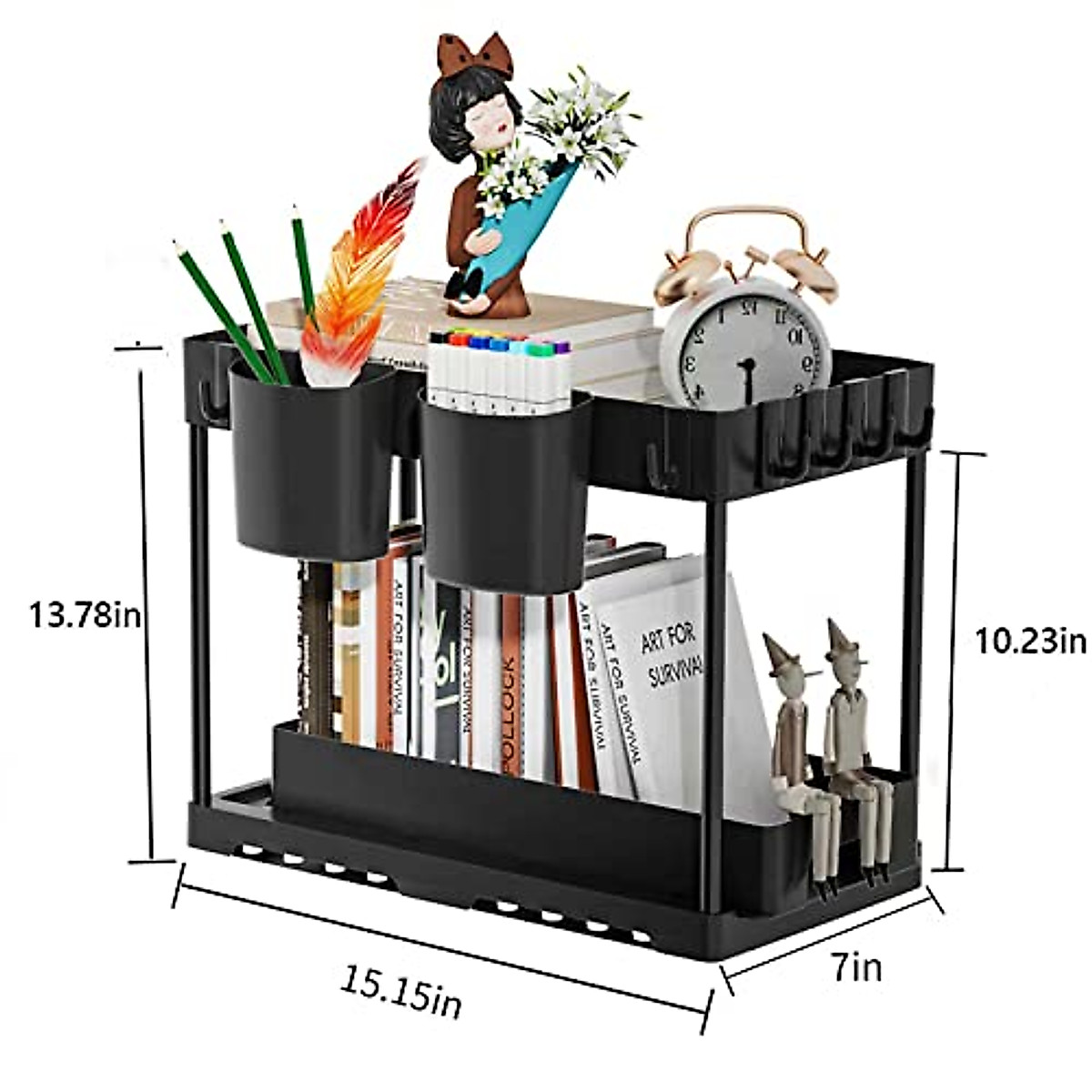 2 Tier Under The Sink Organizer,Bathroom Cabinet Organizer With Sliding Pull Out,Under Sink Organizers And Storage For Kitchen (Black,1 Pack）