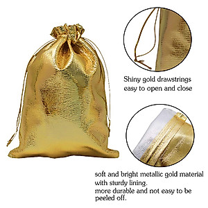 HRX Package Gold Gift Bags Drawstring 100pcs, 5 x 7 inches Jewelry Pouches Party Favor Goody Bags for Wedding Birthday Christmas Candy Bar