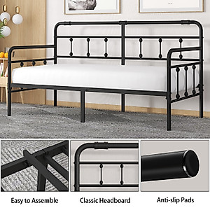 Yoshiely-Daybed-Twin-Platform-Bed-Frame with-Headboard - Classic Metal Steel Slat Support,No Box Spring Needed,Sofa Bed with Storage(Black)