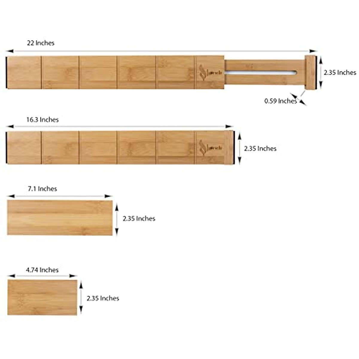 Bamboo Drawer Dividers Set of 4, Expandable Drawer Organizer, Utensil Drawer Organizer, Dresser Drawer Divider, Drawer Separators, Adjustable Drawer Divider with Secure Hold and Protective Padding
