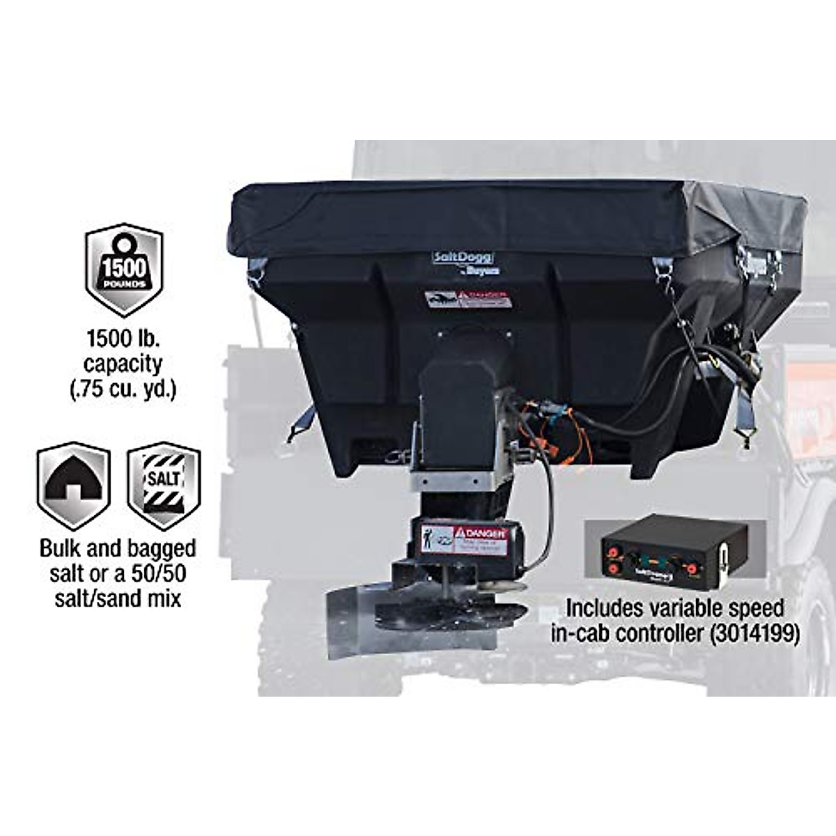 Buyers Products SHPE0750 SaltDogg 0.75 Cubic Yard Electric Poly Hopper Spreader With Standard Chute, Black