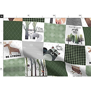 Spoonflower Fabric - Woodland Animals Forest Cheater Quilt Bear Fox Moose Wholecloth Green Printed on Minky Fabric by The Yard - Sewing Baby Blankets Quilt Backing Plush