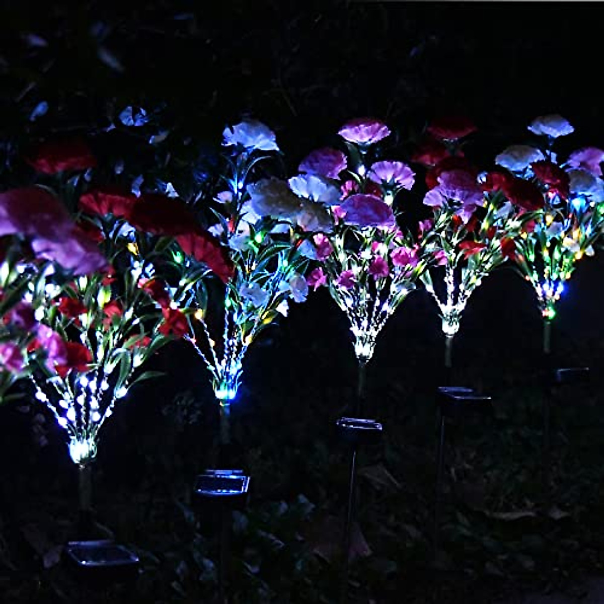 BeHiller Carnations Solar Flower Light Outdoor Decor,42Red Flowers Gifts for Grandma,Birthday,Mom Gifts Garden Pathway Lights,Unique Gifts Solar Decorative Lights for Patio,Grave Cemetery Yard-2Pack