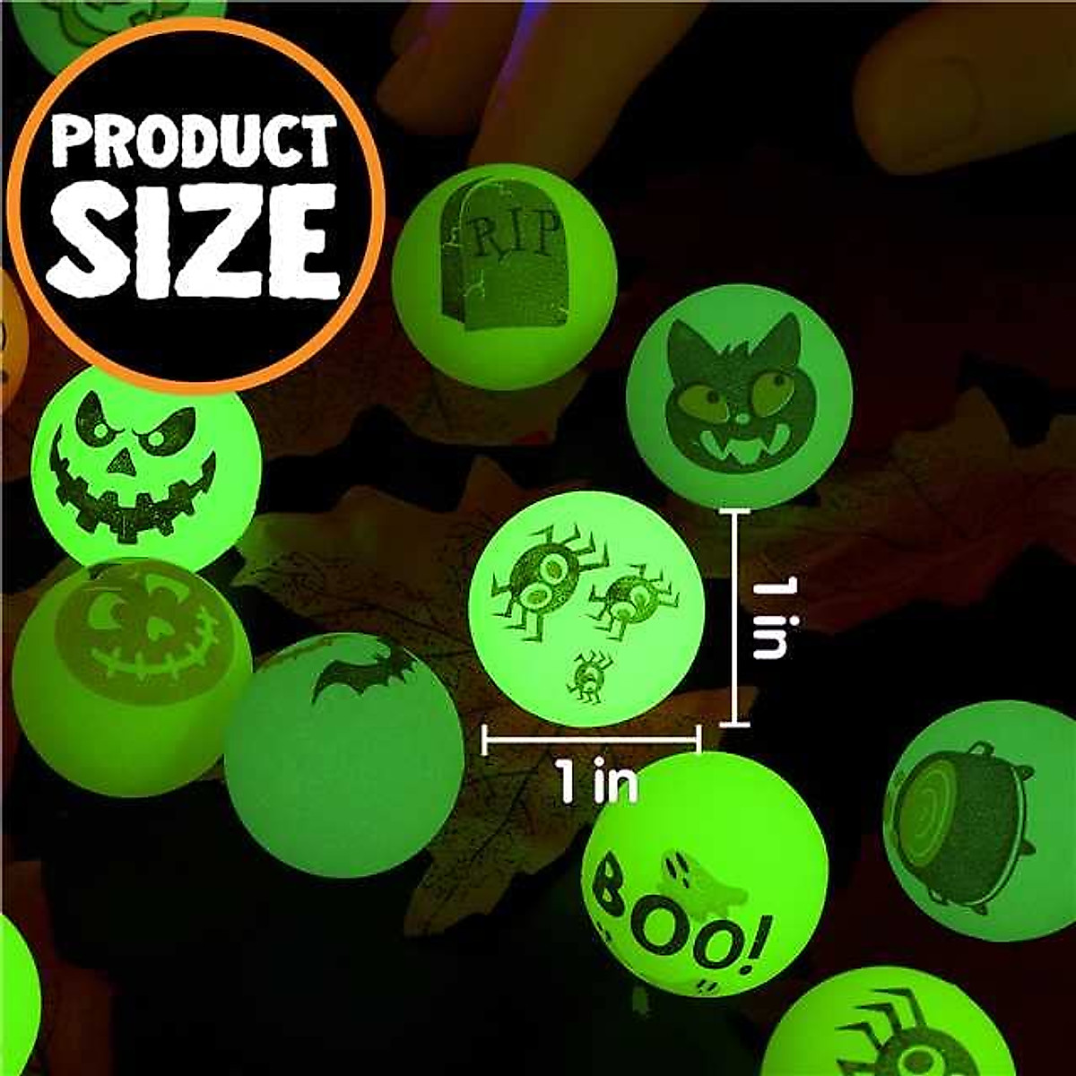 JOYIN 100 Halloween Theme, Glow in The Dark Bouncing Balls, 20 Designs for Halloween Party Supplies, Trick or Treating Goodies
