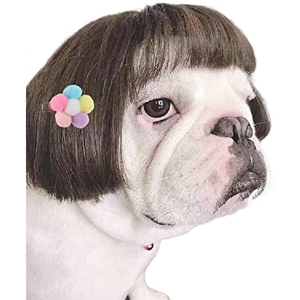 Dog Wig Costume for Small Medium Large Dogs with Head Flower, Trimmable Pet Cosplay Cat Decoration for Halloween, Christmas, Parties