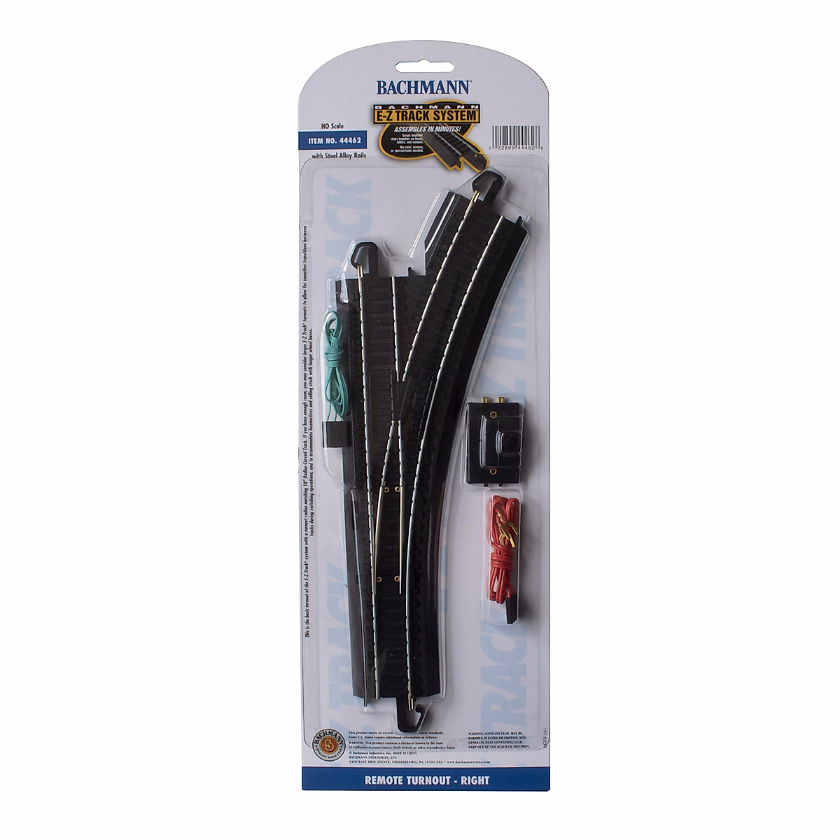 Bachmann Trains - Snap-Fit E-Z TRACK REMOTE TURNOUT - RIGHT (1/card) - STEEL ALLOY Rail With Black Roadbed - HO Scale