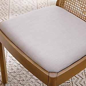 Ya-Home Mid Century Dining Chairs Set of 2, Accent Rattan Linen Fabric Side Chairs Kitchen Chair with Solid Wooden Legs for Living Room Dining Room, Beige