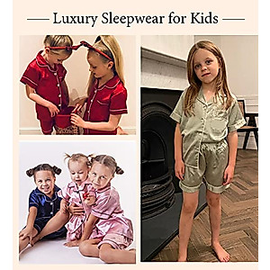 SWOMOG Kids Satin Pajamas Sets Girls Boys Button-Down Pjs Short Sleeve Silk Nightwear 2 Piece Lounge Sets