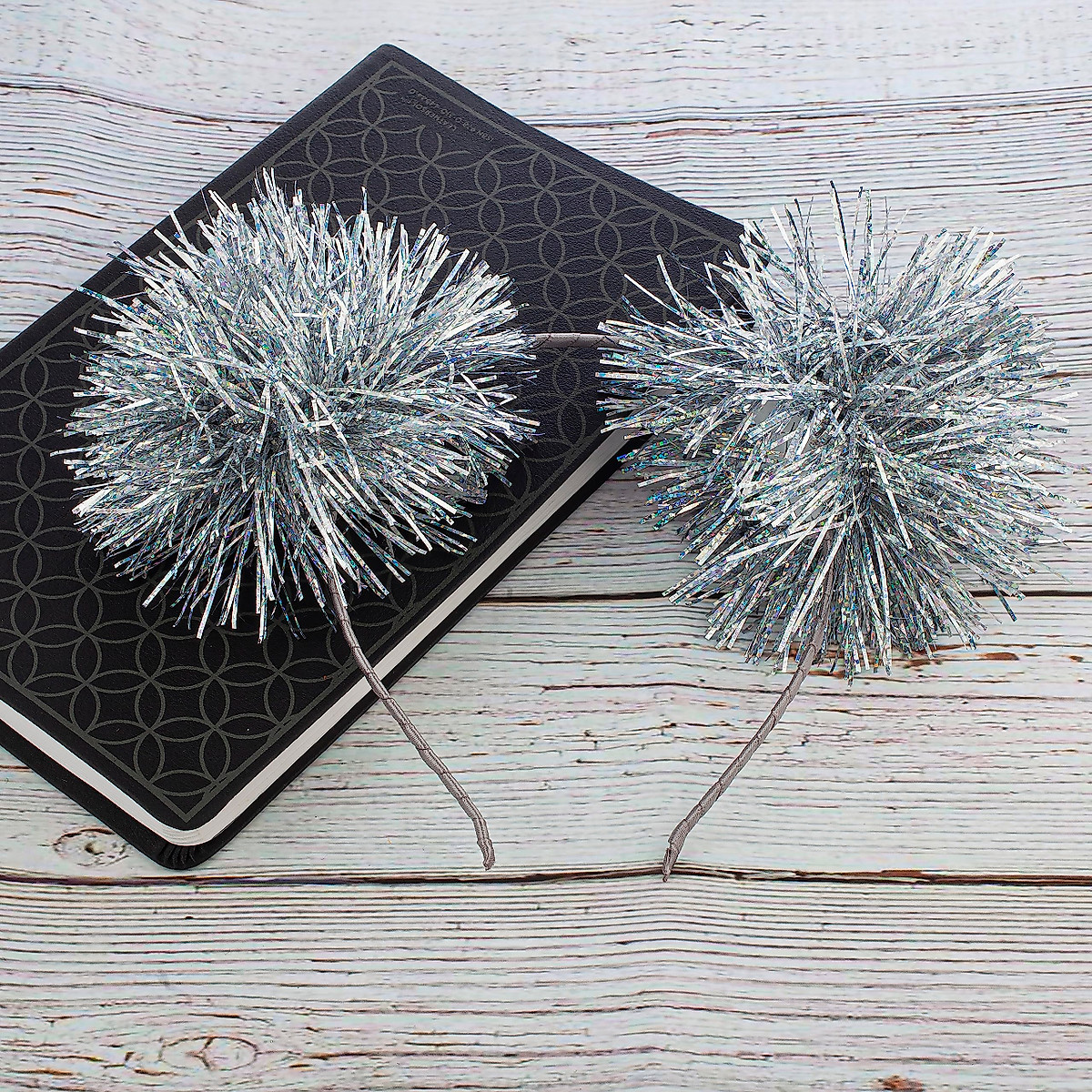 LUX ACCESSORIES Foil Strips Pom Poms Style Cat Ears Fashion Headband (SILVER)