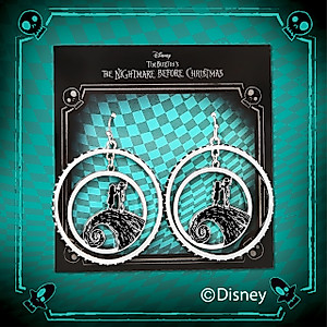 Disney The Nightmare Before Christmas Womens Hoop Earrings - Jack and Sally Double Circle Earrings with Black Crystals - Nightmare Before Christmas Jewelry