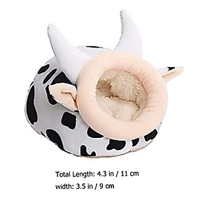 POPETPOP Mini Hamster Bed Hideouts Houses, Cotton Small Animal Pet Nest Cave Cute Cow Shaped Warm Rat Bed Hamster Warm Nest Hamster Fleece Hut Winter House for Dwarf Hamster Mice 11x11cm