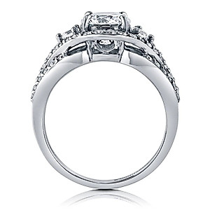 BERRICLE Sterling Silver 3-Stone Wedding Engagement Rings Round Cubic Zirconia CZ Ring for Women, Rhodium Plated Size 8