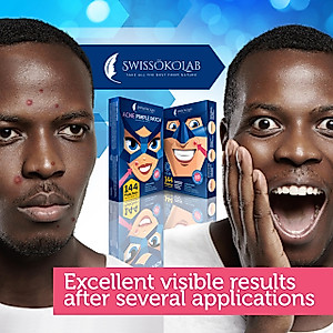 SWISSÖKOLAB Acne Patch Pimple Patch Hydrocolloid Acne Stickers Absorbing Spot Dot Acne Cover 144 Acne Dots Pimple Sticker Acne Pimple Master Patch Blemish Patches