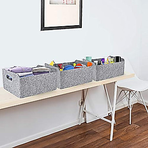 Welaxy Storage Baskets Collapsible Felt Storage bin Foldable Shelf Drawers Organizers Bins organizie Box with Handles for Kids Toys pet Toy Books Clothes Makeup Junk organise (Gray x 3)