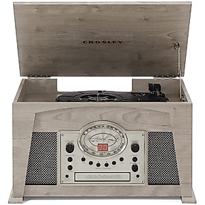 Crosley CR7015A-GY Medley 3-Speed Vinyl Record Player Turntable with Bluetooth, AM/FM Radio, CD Player, Cassette Deck, and Aux-in, Gray
