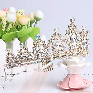 Sppry Women Tiara with Comb - Colorful AB Crystals Crown for Bridal Princess Girls at Wedding Birthday Pageant (Gold)