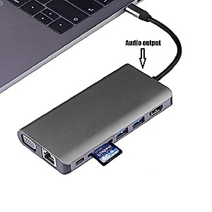 XUNMAIFHB Portable Docking Station,Type-c Expansion Dock to hdmi+VGA+ Network Port 8-Port hub PD + HDMI + VGA + Audio + USB3.0 2 + SD + RJ45 Fast Transmission