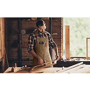 KOYYTO Chef Aprons for Men Women with Large Pockets,Heavy Duty Canvas Apron,Adjustable Straps for Barber,BBQ,Bartender,Gardening,Hairstylist,Painting,Cosmetology etc(Khaki)