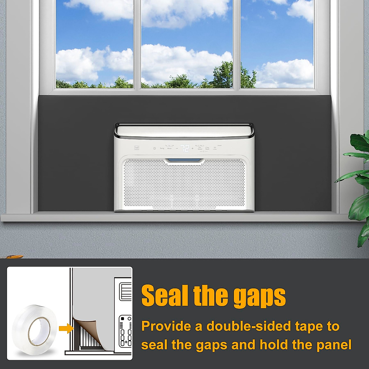 LBG Products Window Air Conditioner Side Panels,48" Extended Width Full Surround AC Foam Panel for Indoor Window AC Units,Summer and Winter Window Seal Cover,Black