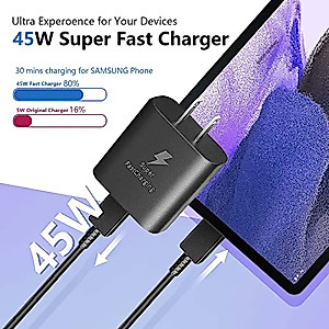 45W Fast Wall Charger USB-C Charging Cable Cord Fit for Samsung Galaxy Tab S8, S8+, S7, S7+, S7 FE, S6, S6 Lite, S5e, S4, S3; Tab A 10.1" 8.0" 8.4", Tab A7 10.4", Tab A7 Lite 8.7", Tab A8 10.5"
