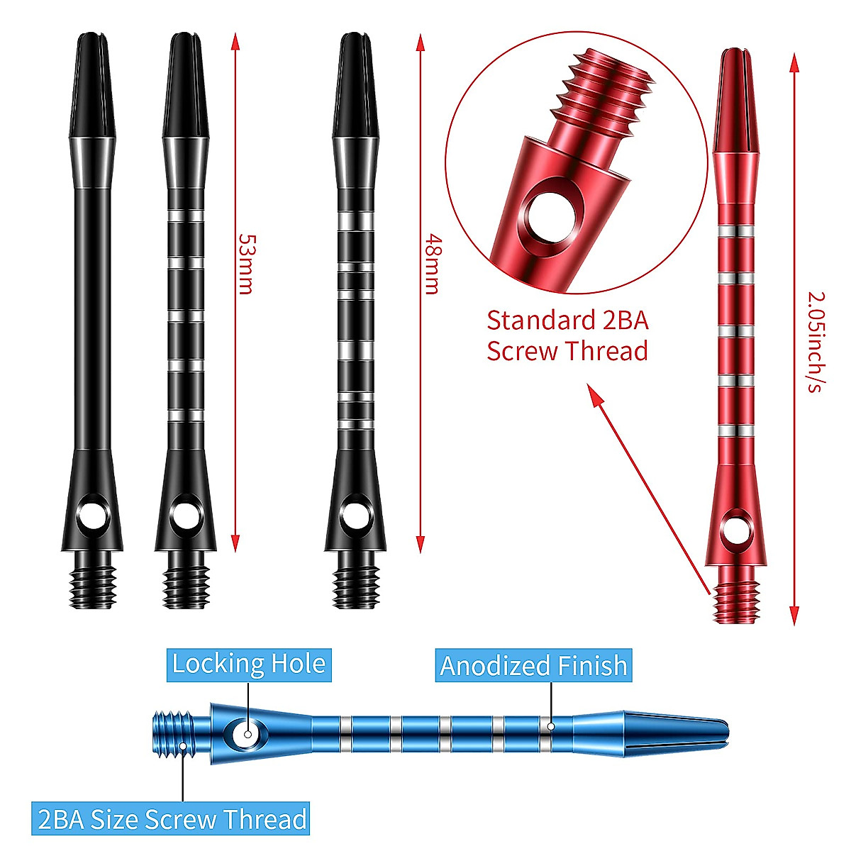 30 Pcs Dart Shafts for Steel Tip Medium 2BA Thread Aluminium Alloy Dart Stems 50 mm 53 mm with Rubber Rings Replacement Harrows Dart Accessories and Flights(Classic Style,Multi Colors)