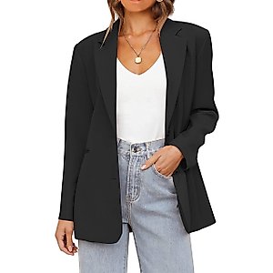 MEROKEETY Women's 2024 Fall Casual Blazers Long Sleeve Lapel Open Front Button Work Blazer Jackets with Pockets, Black, XL