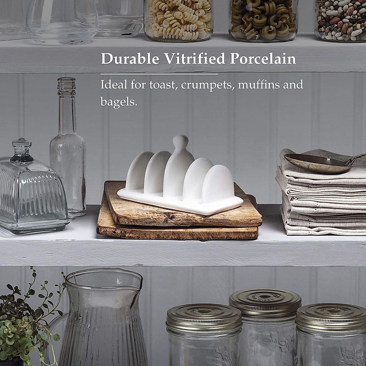 WM Bartleet & Sons 1750 Traditional Porcelain 4 Slot Toast Rack with Carry Handle/Knob– White