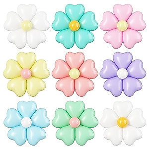 16 Set Flower Balloons DIY Kit,Colorful Heart Balloons Daisy Balloons Flower Heart Shape Balloons Party Decorations for Birthday Party Valentines Graduation Wedding Anniversary