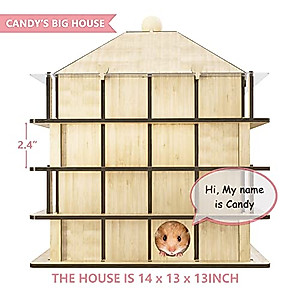 Hamster Maze Bamboo Toy House, Small Animal Large Creative DIY Hideout Cage Decor, Pet Exploring Multi-Chamber Hut, Composable Build Habitats, Playground & Climbing Labyrinth Activity Center