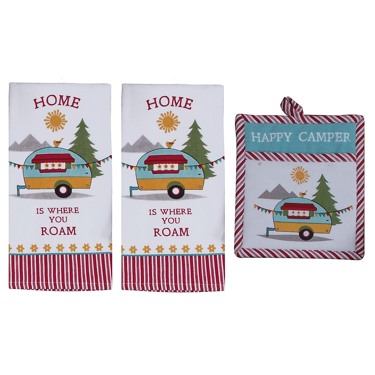 Kay Dee 3 Piece Home Is Where You Roam Camping Terry Towels and Potholder Set