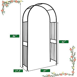 LDAILY Moccha Garden Arch Arbor Trellis, 7.2Ft Outdoor Steel Arbor with Stakes, Metal Archway for Climbing Plants, Wide Sturdy Durable Garden Arch for Lawn, Party, Ceremony Wedding Decoration, Black
