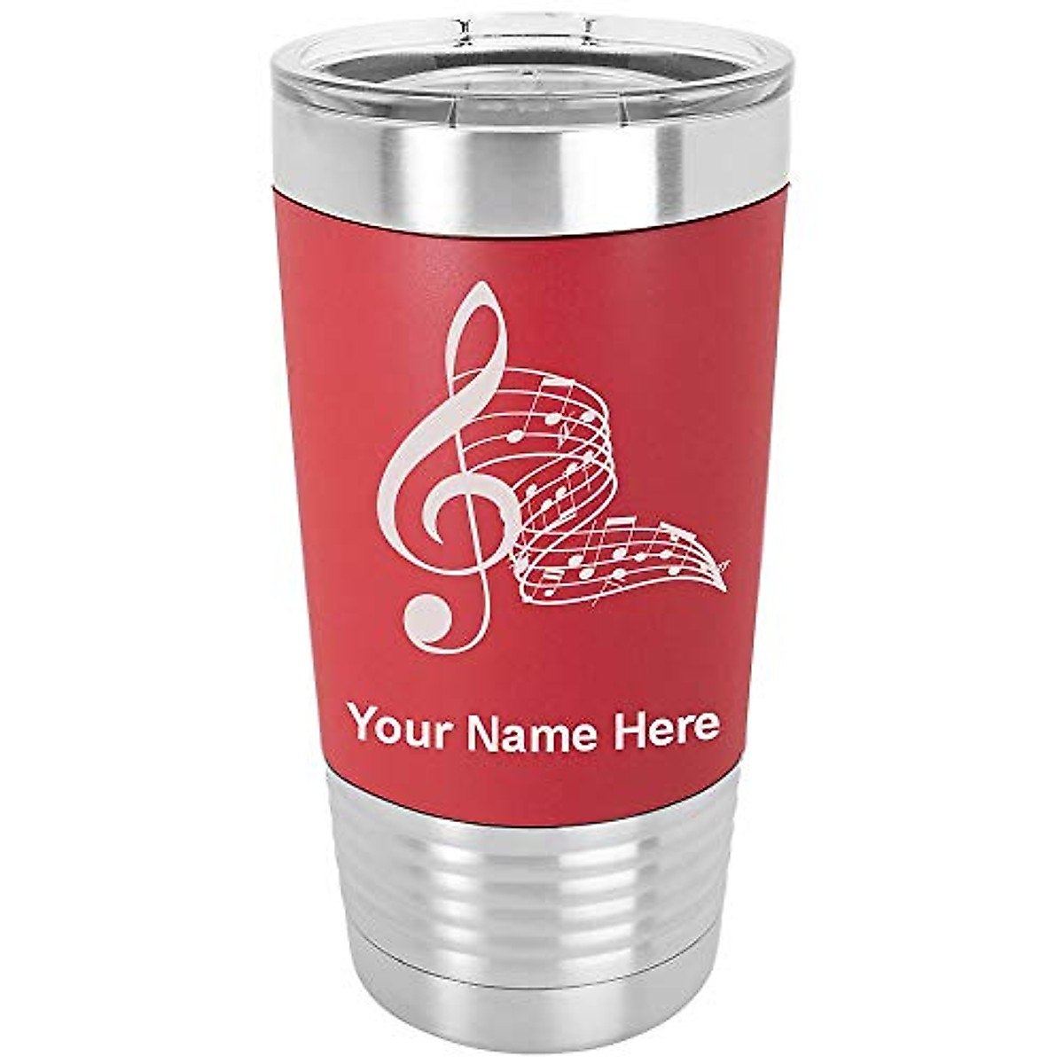 LaserGram 20oz Vacuum Insulated Tumbler Mug, Musical Notes, Personalized Engraving Included (Silicone Grip, Red)
