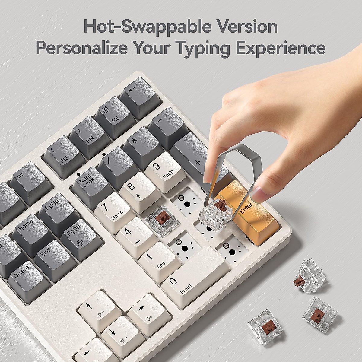 Mechanical Number Pad,34 Key Wired USB Numeric Keypad White Backlit Hot Swappable Numpad with PBT Keycaps for Laptop, MacBook,PC Desktop (Retro Beige,Brown Switch)