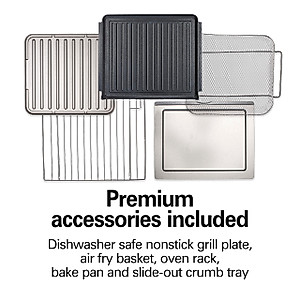 Hamilton Beach 6-in-1 Sure Crisp Air Fryer Toaster Oven Combo & Electric Indoor Grill, 450 F Searing Temp, Bake, Broil, Toast and Pizza Function, .88 cu. ft., 6 Slice Capacity, Stainless Steel (31395)