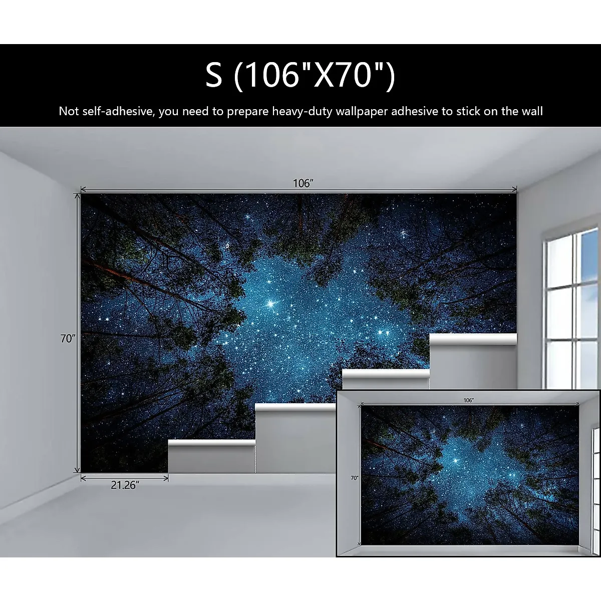 WFBHUA-Forest Starry Wallpaper Mural Night Galaxy Tree Sky Wallpaper for Living Room Bedroom Ceiling(Not Peel and Stick)