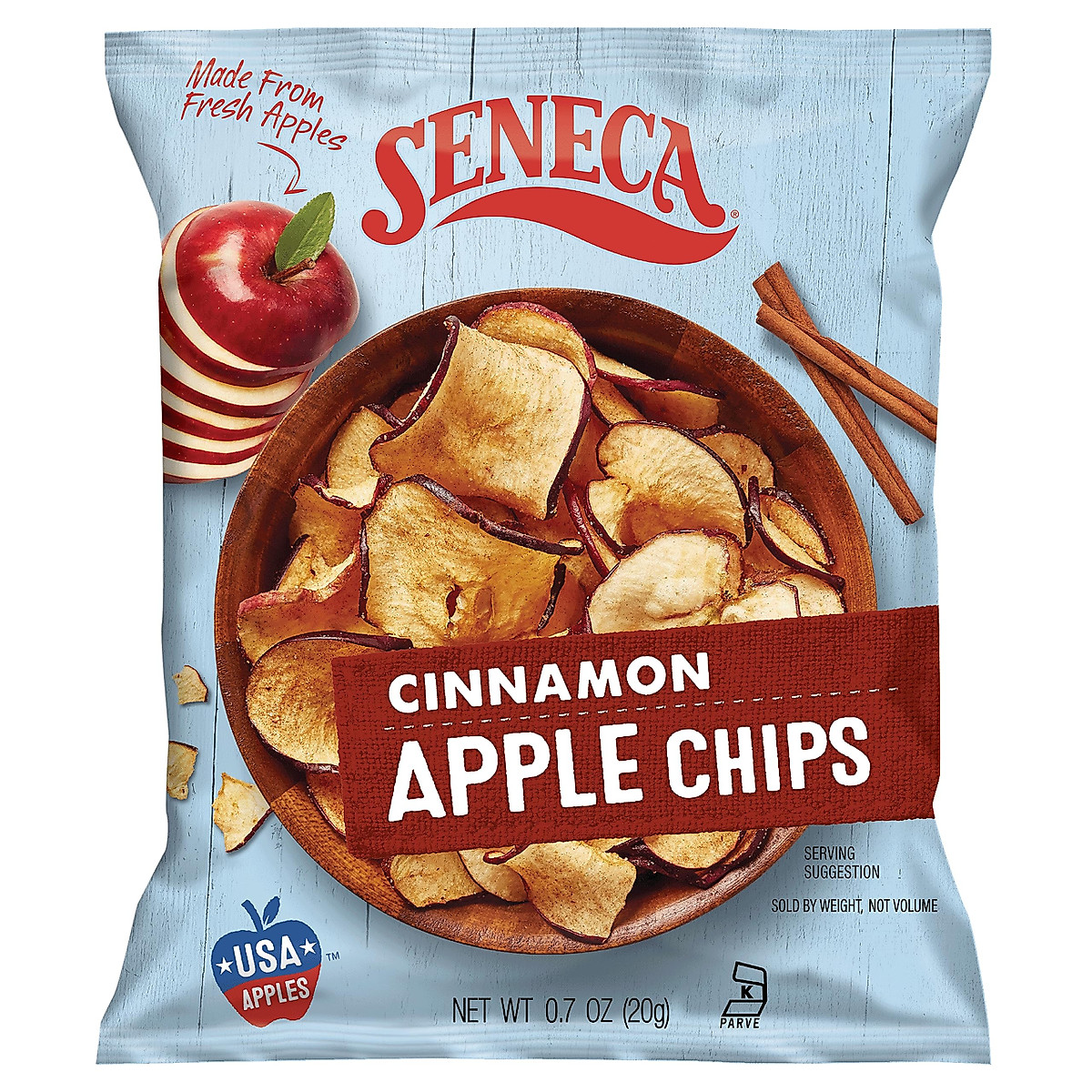 Seneca Cinnamon Apple Chips | Made from Fresh Apples | 100% Red Delicious Apples | Yakima Valley Orchards | Real Cinnamon | Crisped Apple Perfection | Foil Fresh Bag | 0.7 ounce (Pack of 24)