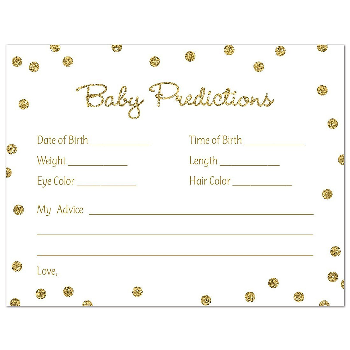 MyExpression.com 48 Cnt Gold Glitter Graphic Dots Baby Prediction Cards - White