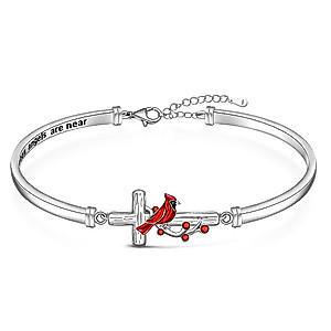 Red Cardinal Bracelet for Women Sterling Silver Cross Cardinal Appear When Angels are Near Memorial Sympathy Cardinal Bangle Jewelry Charms Mothers Day Gifts