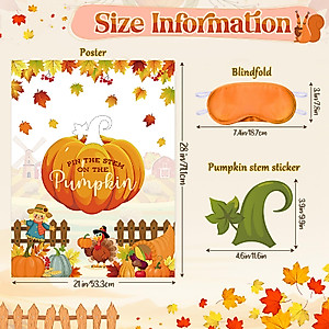 Faccito Thanksgiving Party Games Pin The Stem on The Pumpkin with Blindfold Thanksgiving Gift and Activities Fall Autumn Harvest Pumpkin Pin Game Turkey Poster Thanksgiving Party Supplies