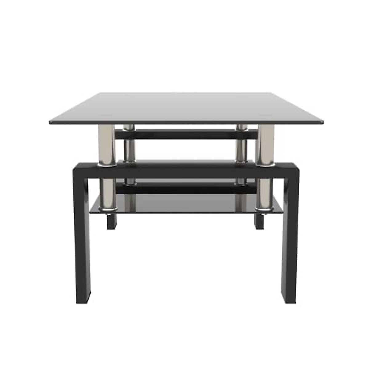 Tempered Rectangle Glass Coffee Tables with Metal Legs, Clear Coffee Table, Modern Side Center Tables for Living Room, 39.37" x 23.62" x 17.7" cm, Black