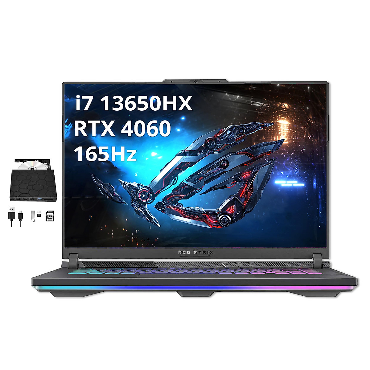 Asus 2023 ROG Strix G16 16'' WUXGA 165Hz Gaming Laptop, Intel Core i7-13650HX, NVIDIA GeForce RTX 4060, 32GB DDR5 RAM, 1TB SSD, 4zone RGB Backlit Keyboard, Win 11 Pro, Gray, Hotface DVD-RW USB Hub