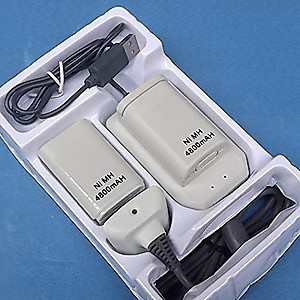 Cotchear Double 4800mAh Rechargeable Battery Pack + USB Charger Cable Pack + Charging Base for Xbox 360 Controller - White