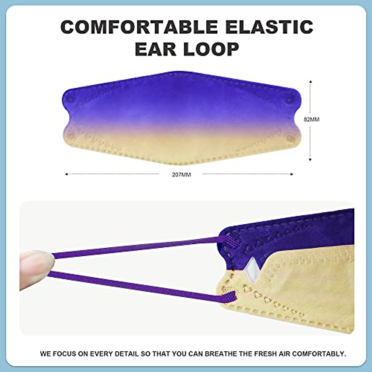 Sheal Individually Packaged Disposable 4 Ply 50PCS 5-Colors Gradient Face Masks with Colorful Elastic Earloops for Adult