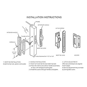 ALLYWASAI Sliding Patio Door Handle Set with Mortise Lock, Face Plate and Keeper, Wood Handle Lock Set Fits Door Thickness from 1-1/2" to 1-3/4", 3-15/16" Screw Hole Spacing, Non-keyed, Black